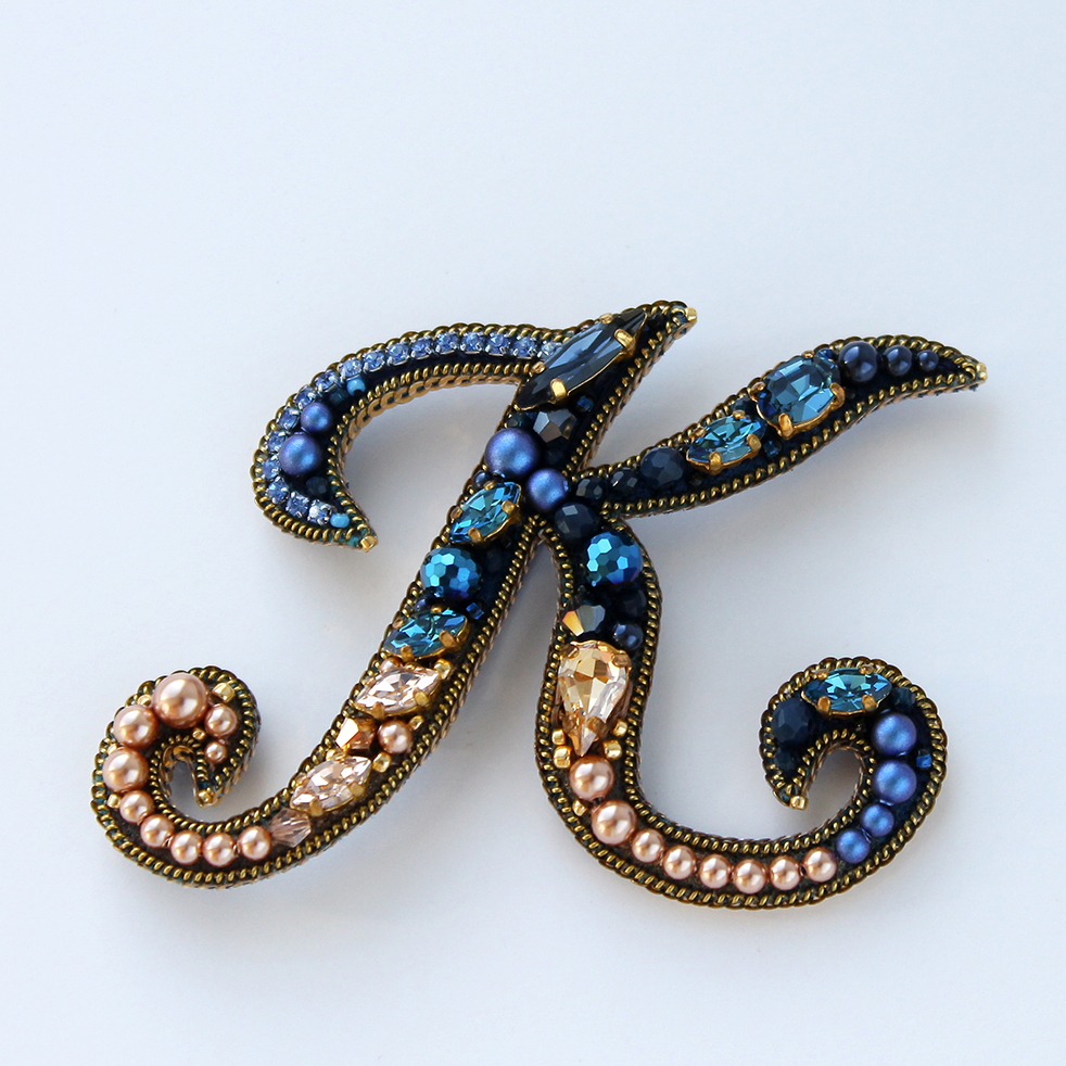 Royal Blue Embroidered Letter Brooch Handmade. English Lette | Inspire ...