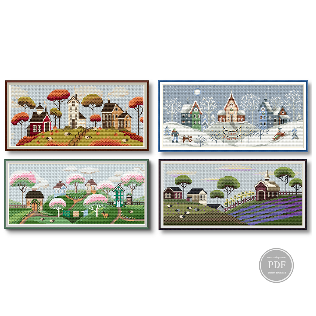 Cross Stitch Pattern Sampler 4 seasons pattern set Village E | Inspire ...