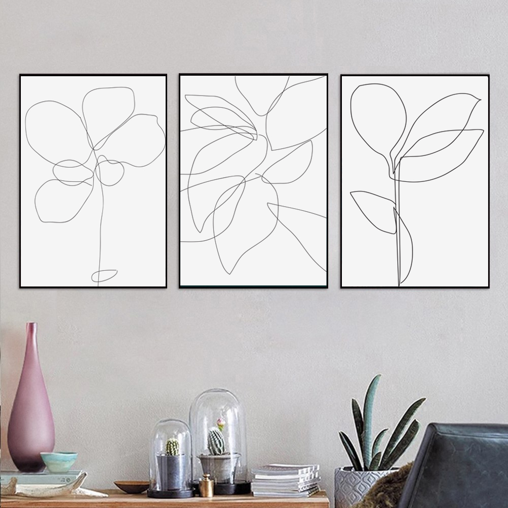 Abstract Botanical Leaf Line Drawing Digital Prints Set of 3 - Inspire ...