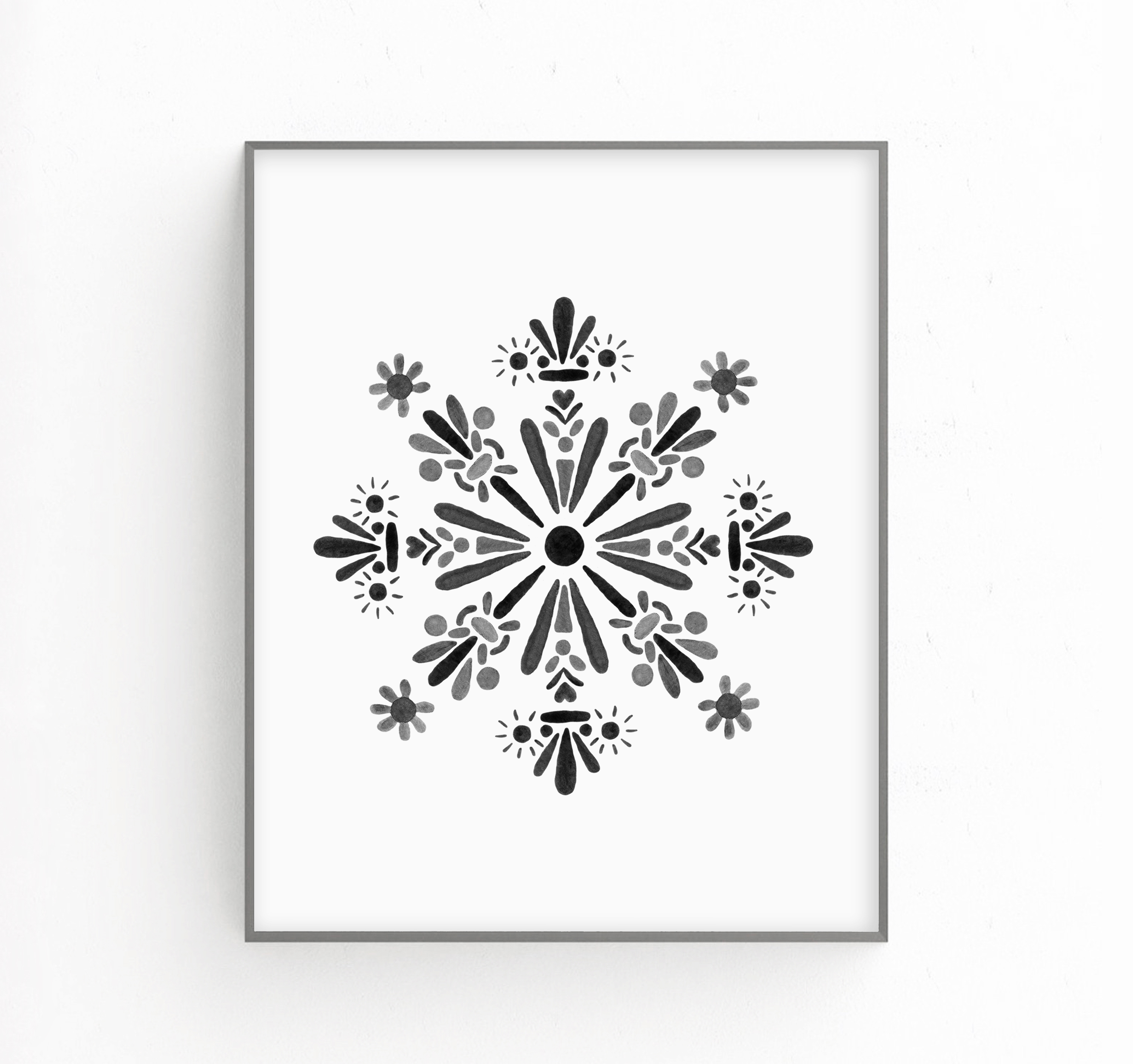 Snowflake art print, Black and white Christmas art, Hand pai - Inspire ...