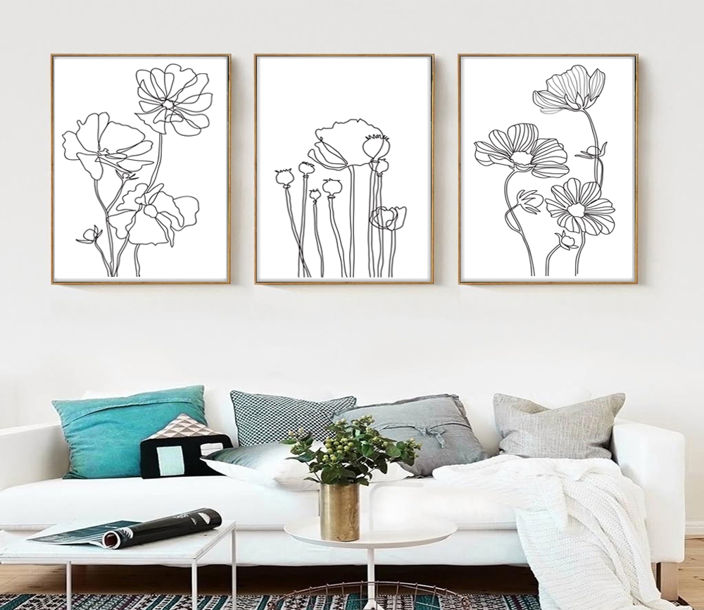 Botanical Art Set of 3 Prints Line Drawing Flowers Print Min | Inspire ...