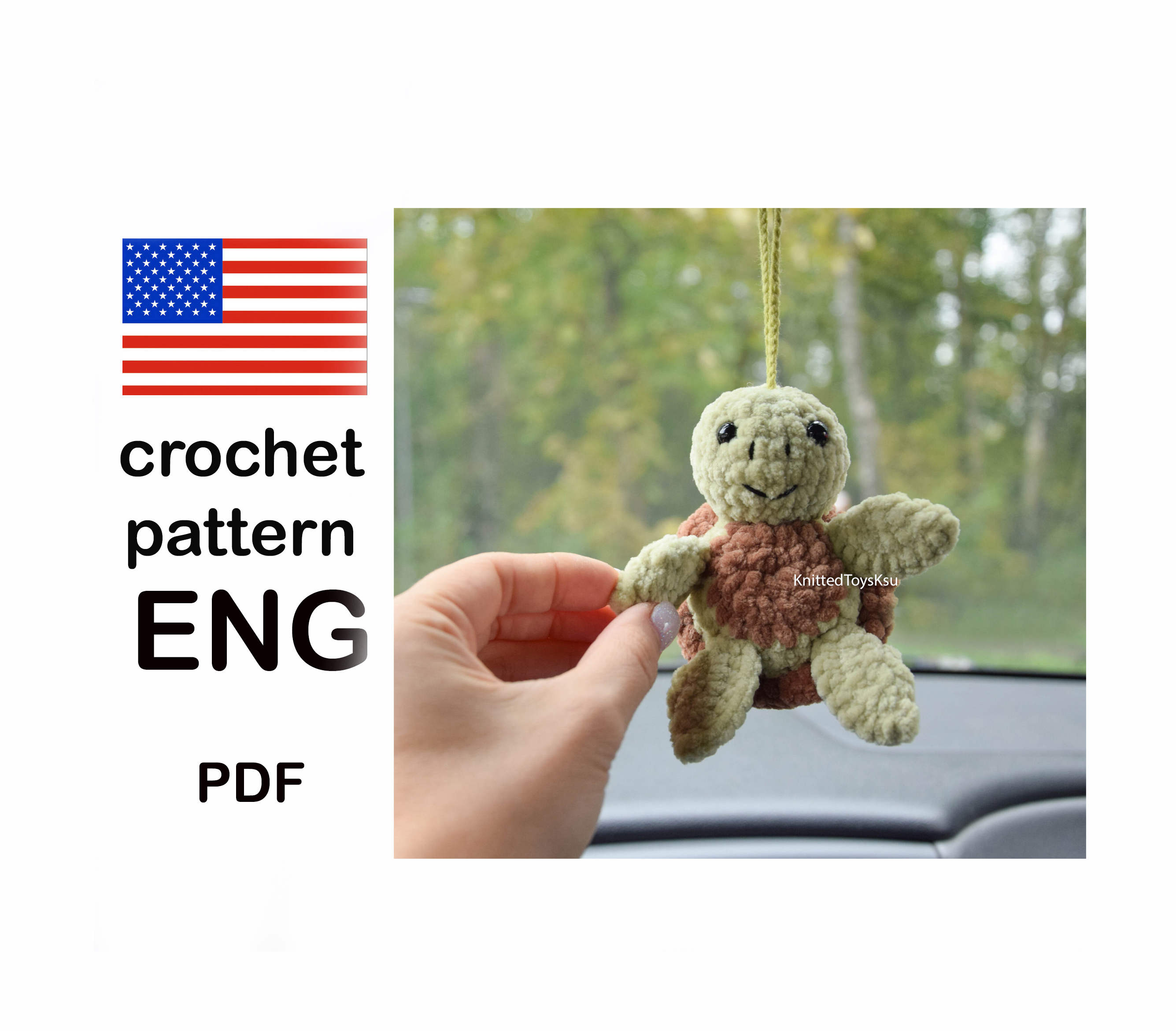 tortoise car charm easy pattern, turtle PDF crochet pattern, | Inspire ...