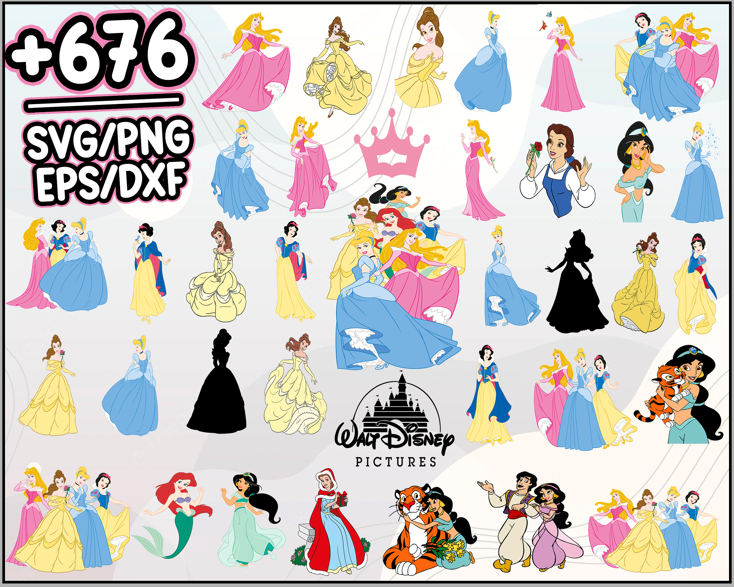 Princess Bundle SVG, Princess SVG, Cartoon SVG PNG DXF EPS F | Inspire ...