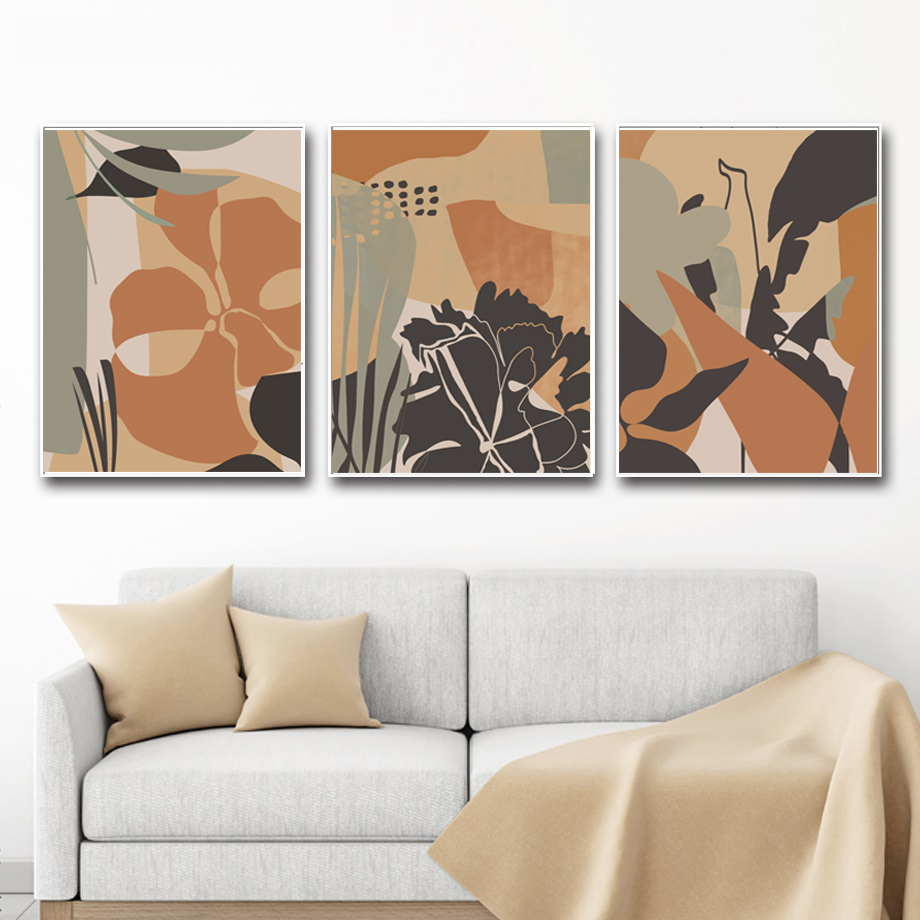 Abstract Botanical Set of 3 Posters Terracotta Wall Art Trip - Inspire ...