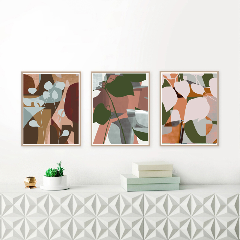 Abstract Botanical Set of 3 Posters Leaf Wall Art Downloadab - Inspire ...