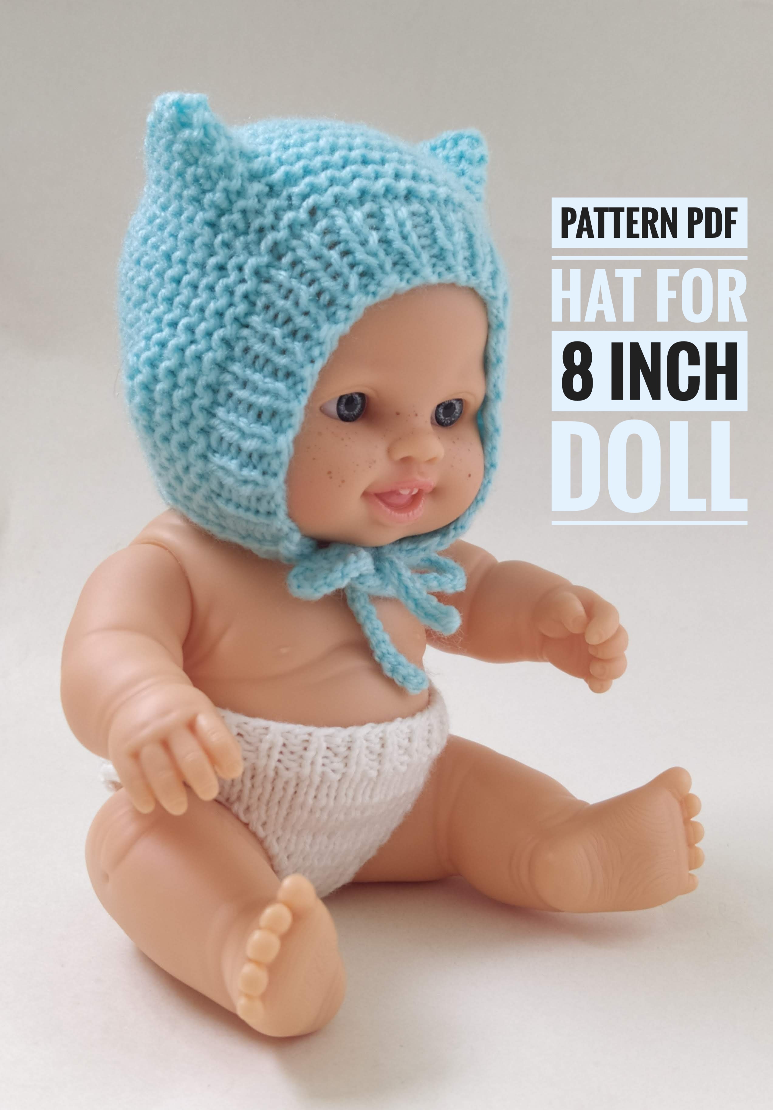 Pattern PDF Hat with cat ears, Hat for doll 8 inch,Kitty bon - Inspire Uplift