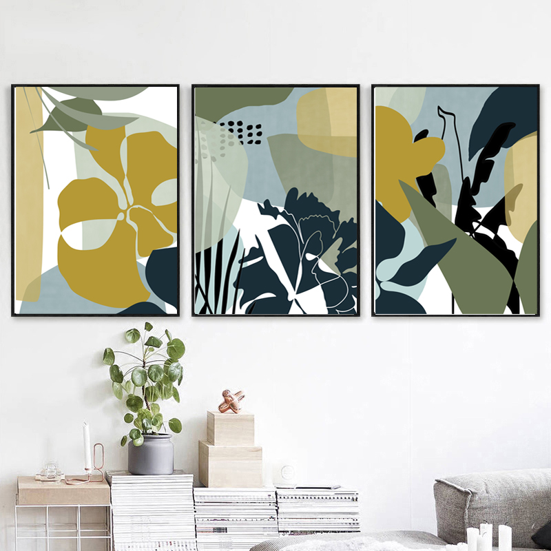 Abstract Botanical Set of 3 Posters Navy Blue Wall Art Tript - Inspire ...