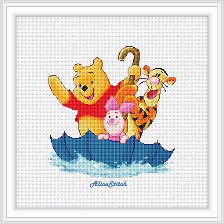 Cross stitch pattern Winnie the Pooh Tigger Piglet umbrella - Inspire ...