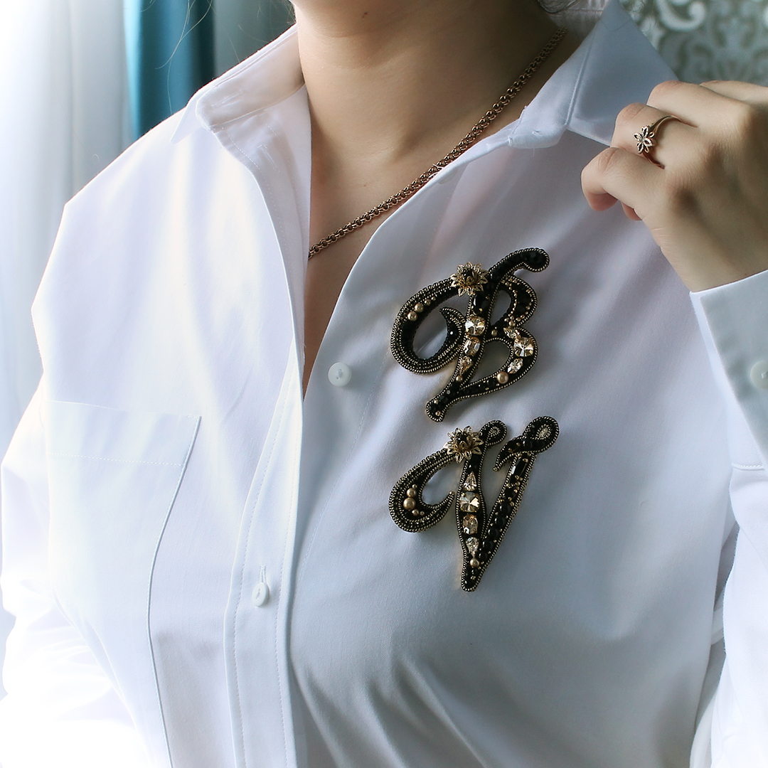 Black Letter V Brooch Pin Handmade. Embroidered Name Pin. Cu | Inspire ...