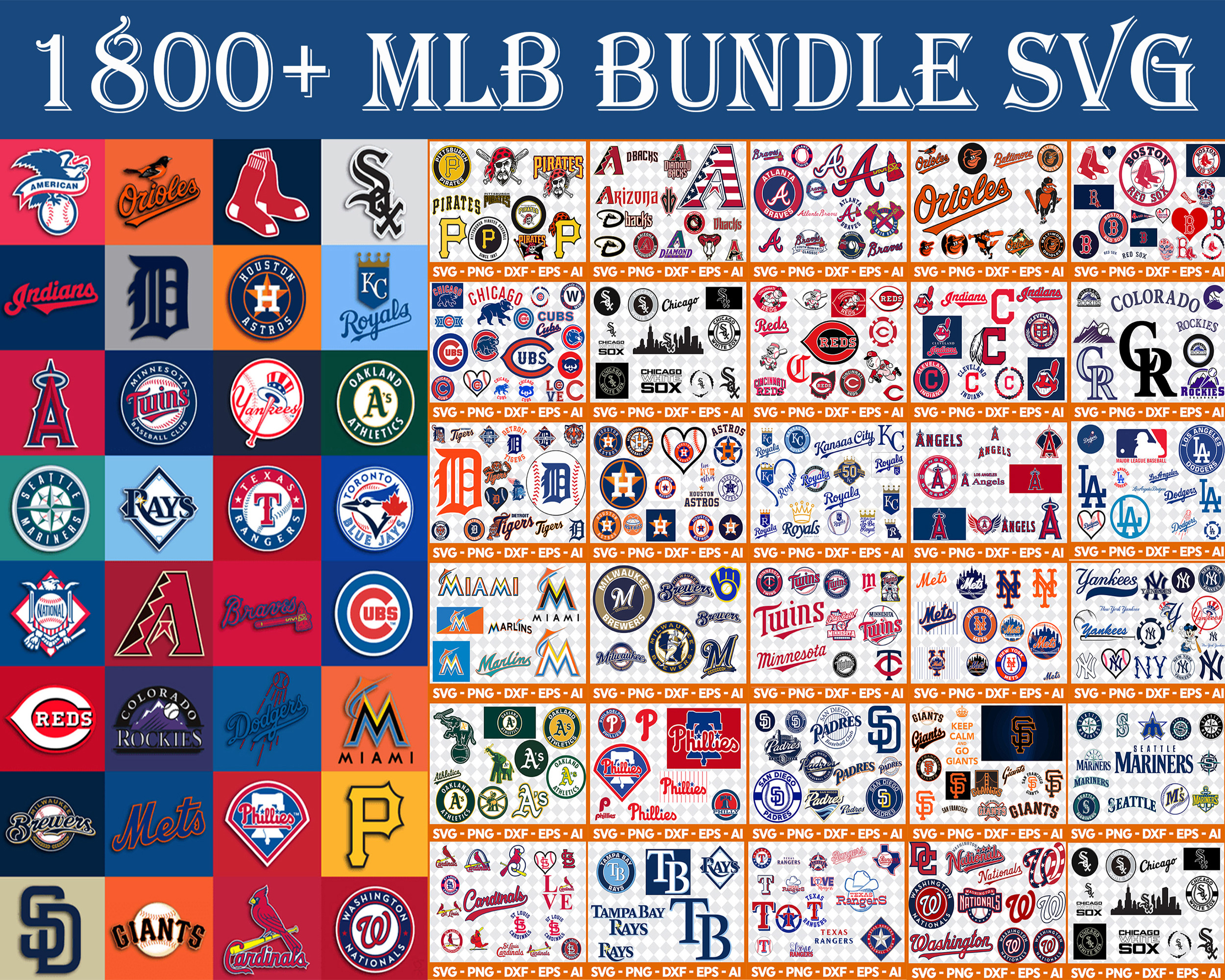 Mega Bundle Sport Svg, MLB Svg, Bundle Svg Teams Clipart | Inspire Uplift