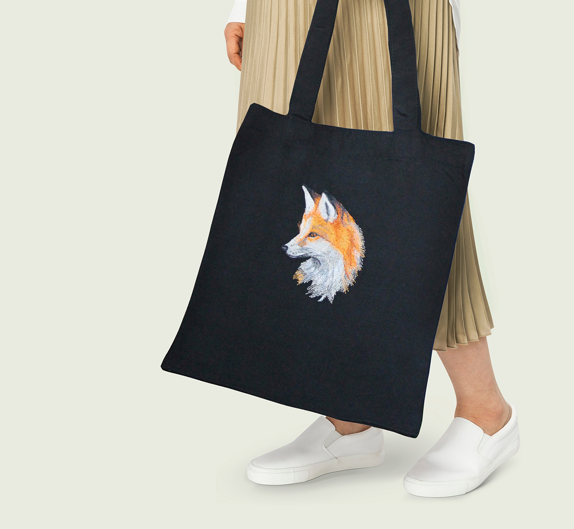 Black shopping bag with fox embroidery. Fashionable shopping | Inspire ...