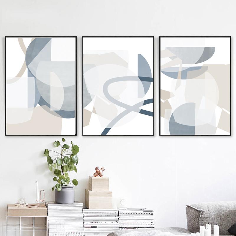 Abstract Geometric Blue Gray Wall Art Set Of 3 Poster Printa - Inspire ...