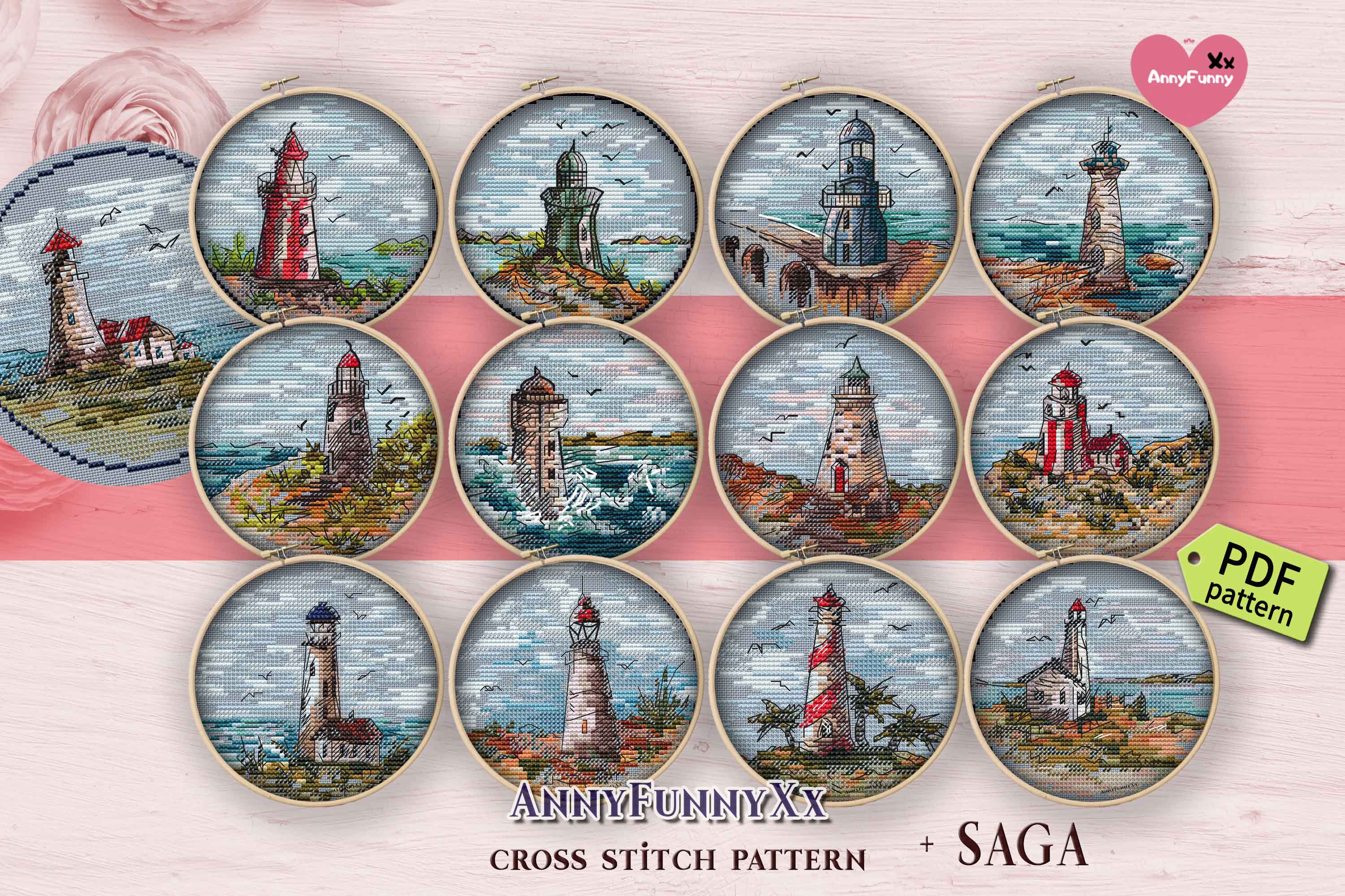 Set of 13 Lighthouse small cross stitch pattern PDF Nautical | Inspire ...