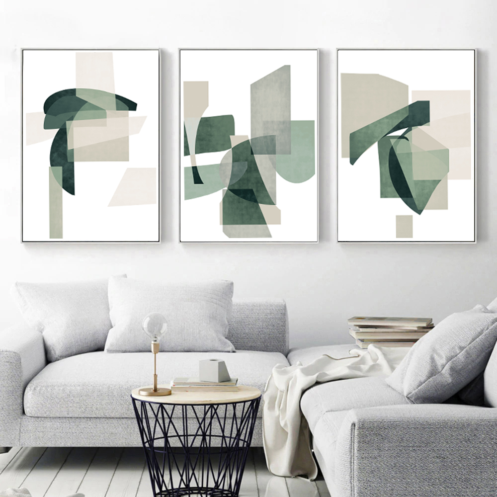 Green Abstract Art Geometric Print Set Of 3 Prints Modern Ar - Inspire ...