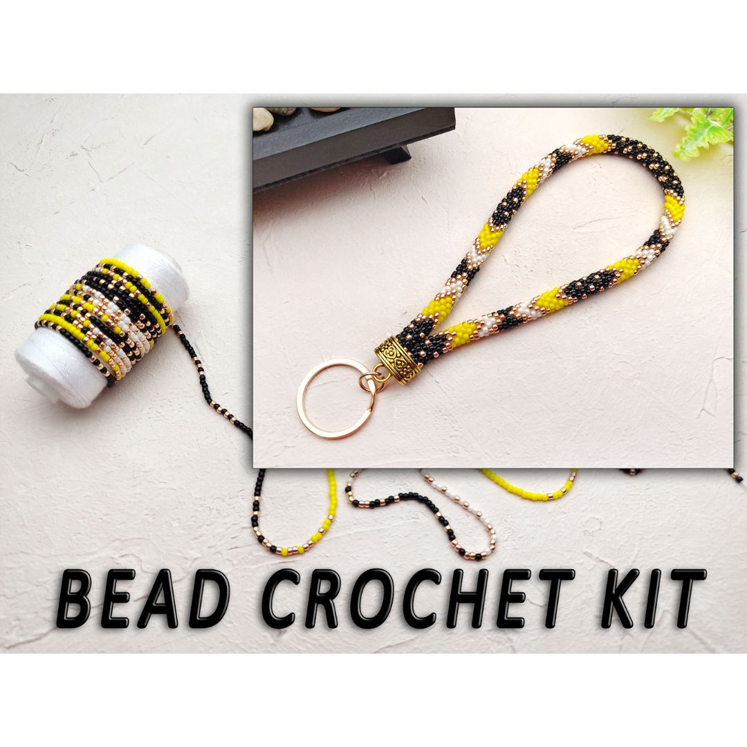 DIY kit yellow wristlet keychain. Bead crochet kit key wrist | Inspire ...