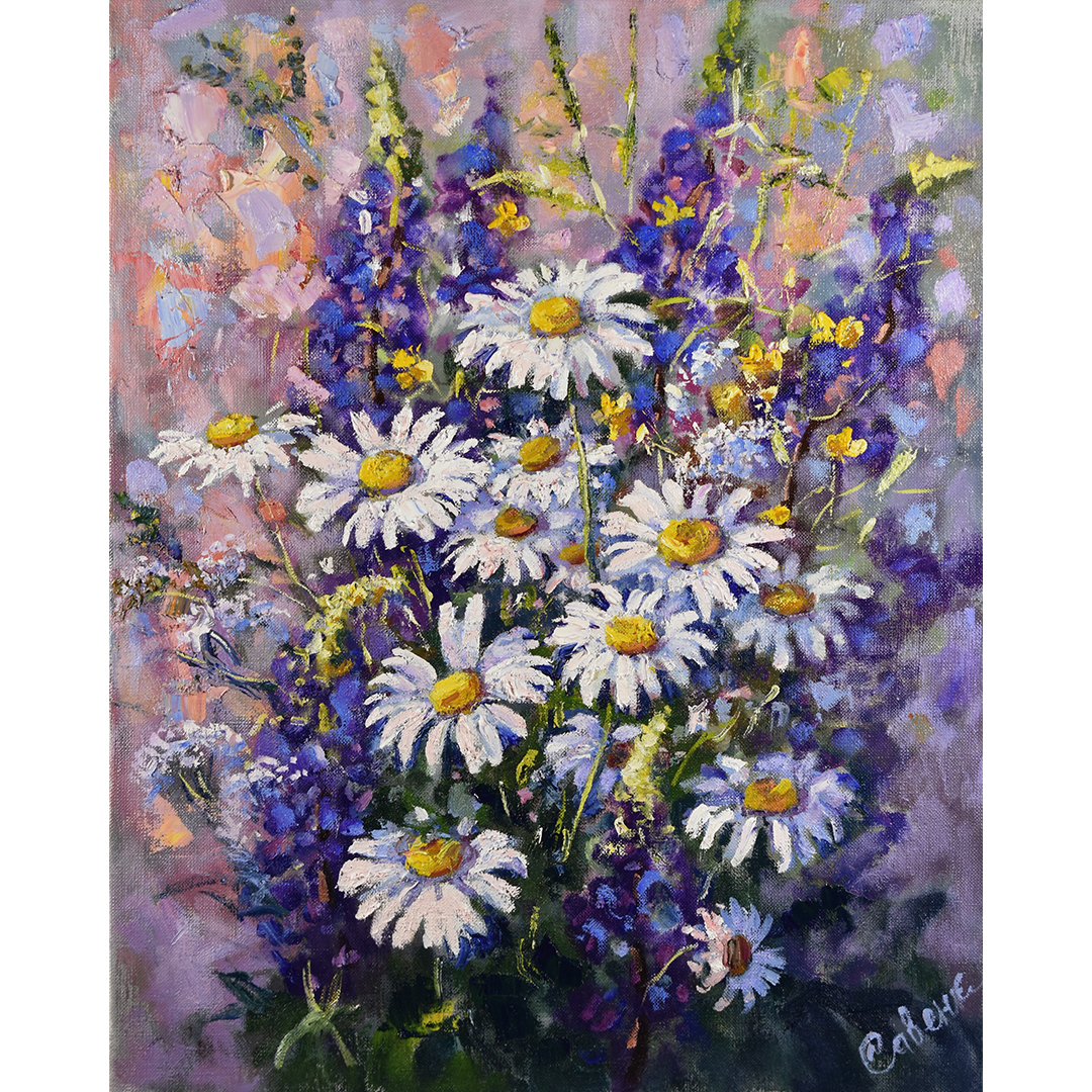 Daisy Painting Lupines Flower Original Art Impressionism | Inspire Uplift
