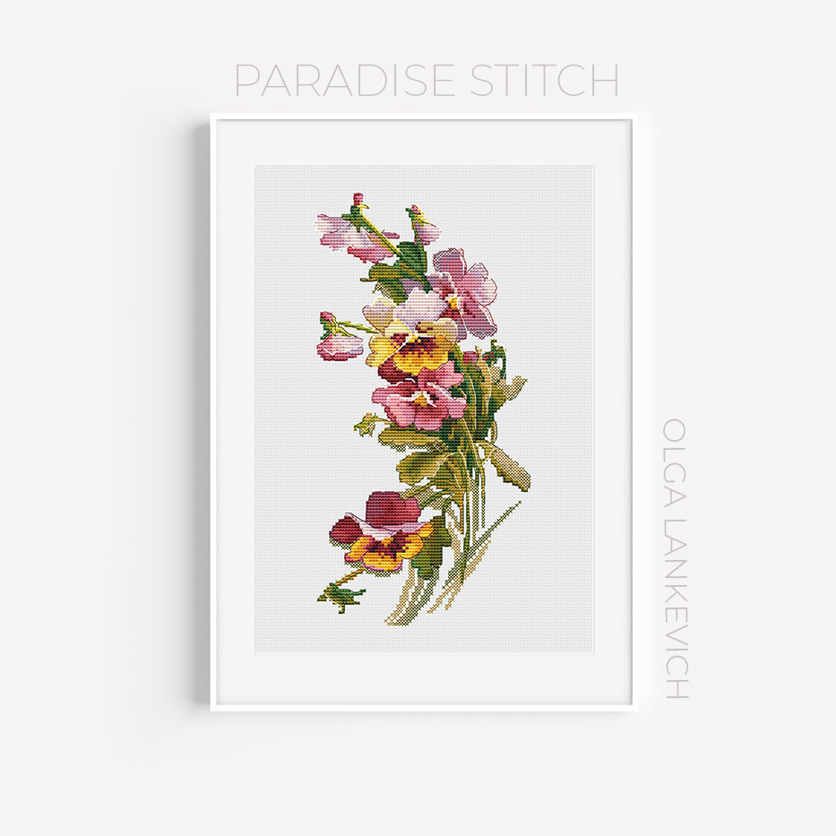 Violets cross stitch pattern PDF and Saga | Inspire Uplift