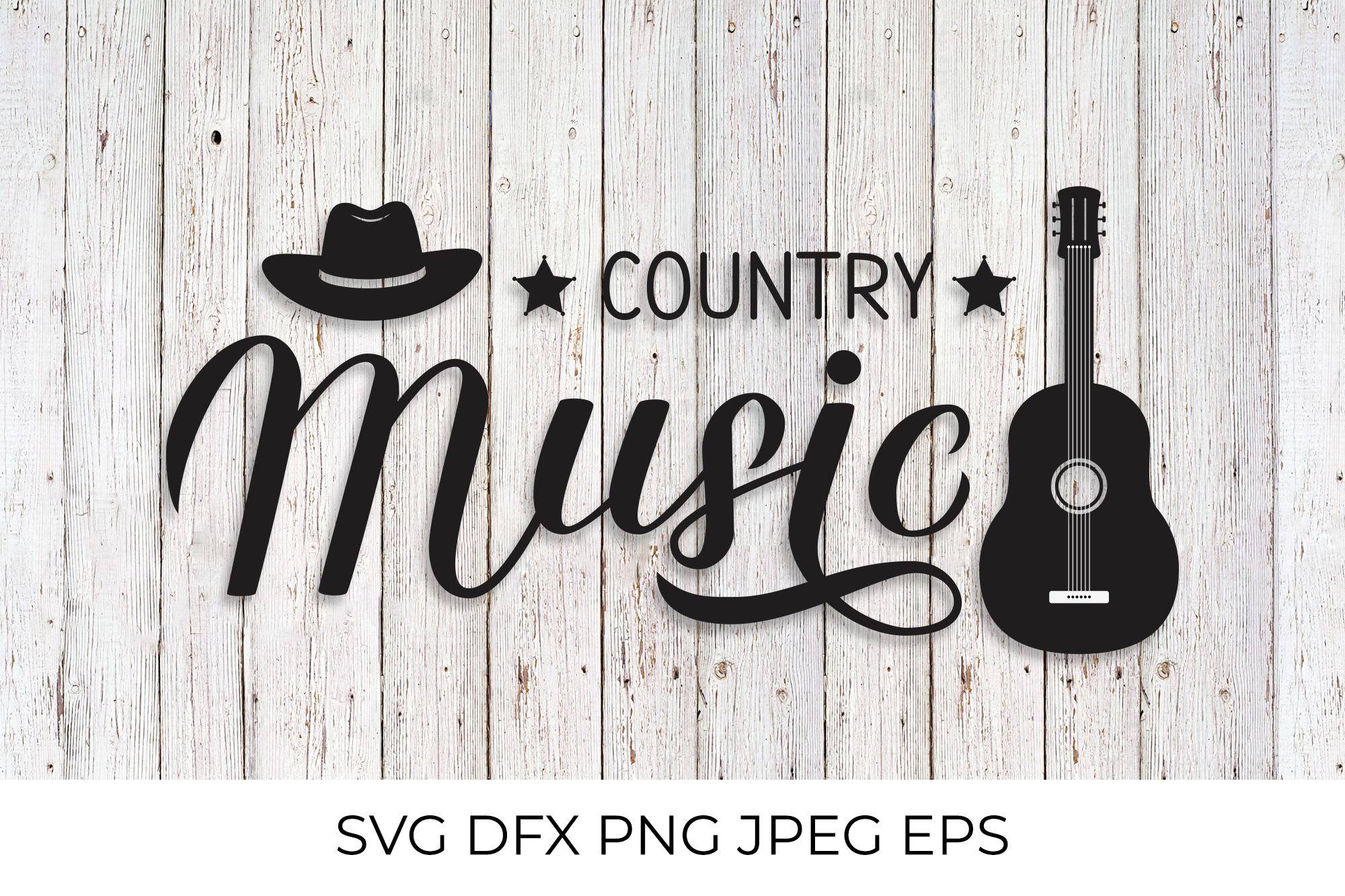 Country Music lettering with hat and guitar SVG | Inspire Uplift