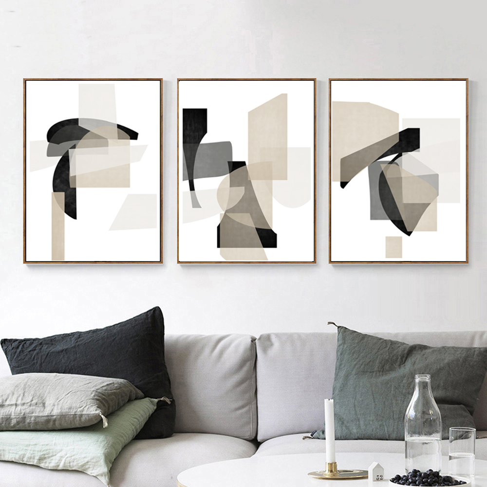 Grey Abstract Art Set Of 3 Prints Large Triptych Minimal Pos - Inspire Uplift