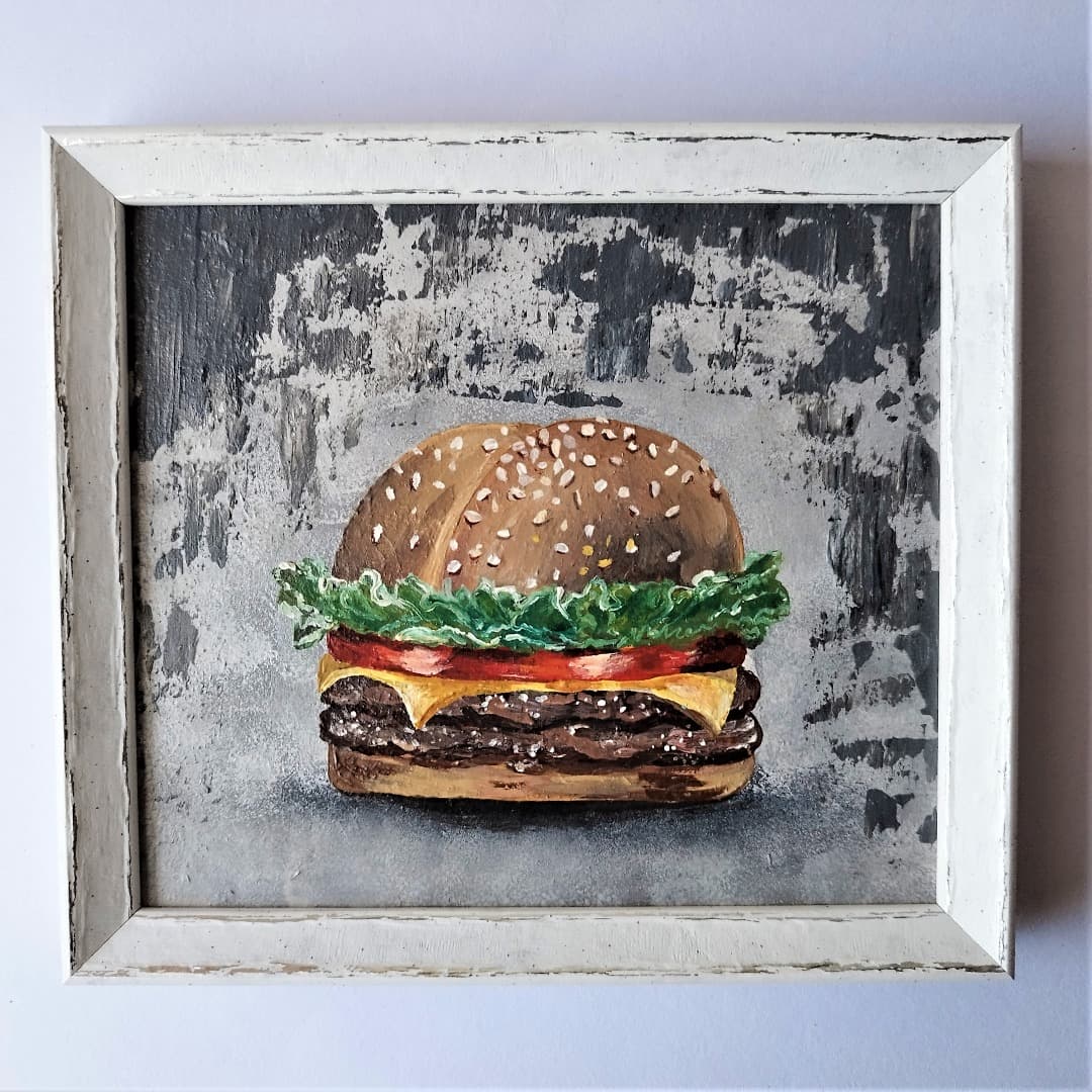 Cheeseburger original painting, Food wall art, Kitchen wall | Inspire ...