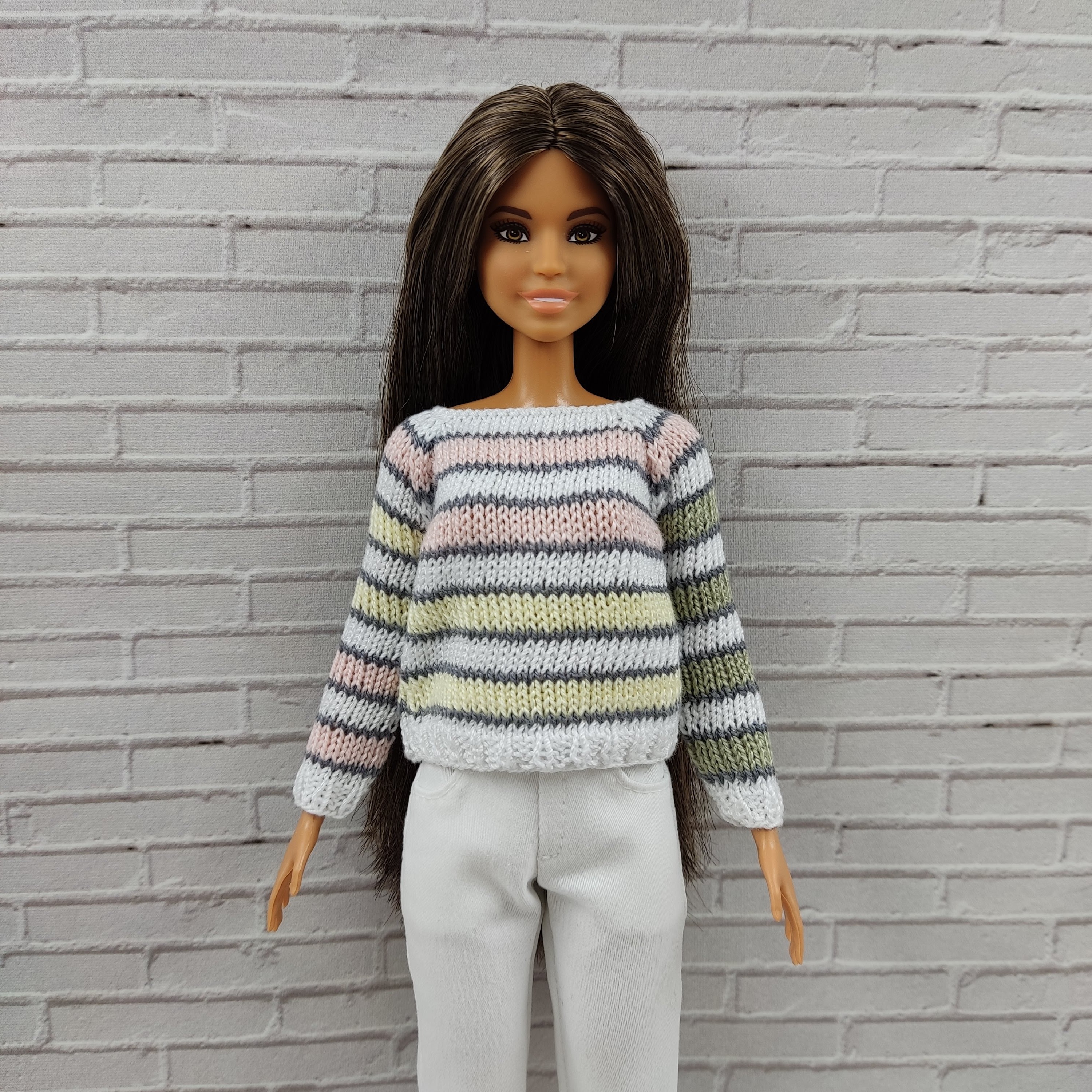 Barbie doll clothes white striped sweater | Inspire Uplift