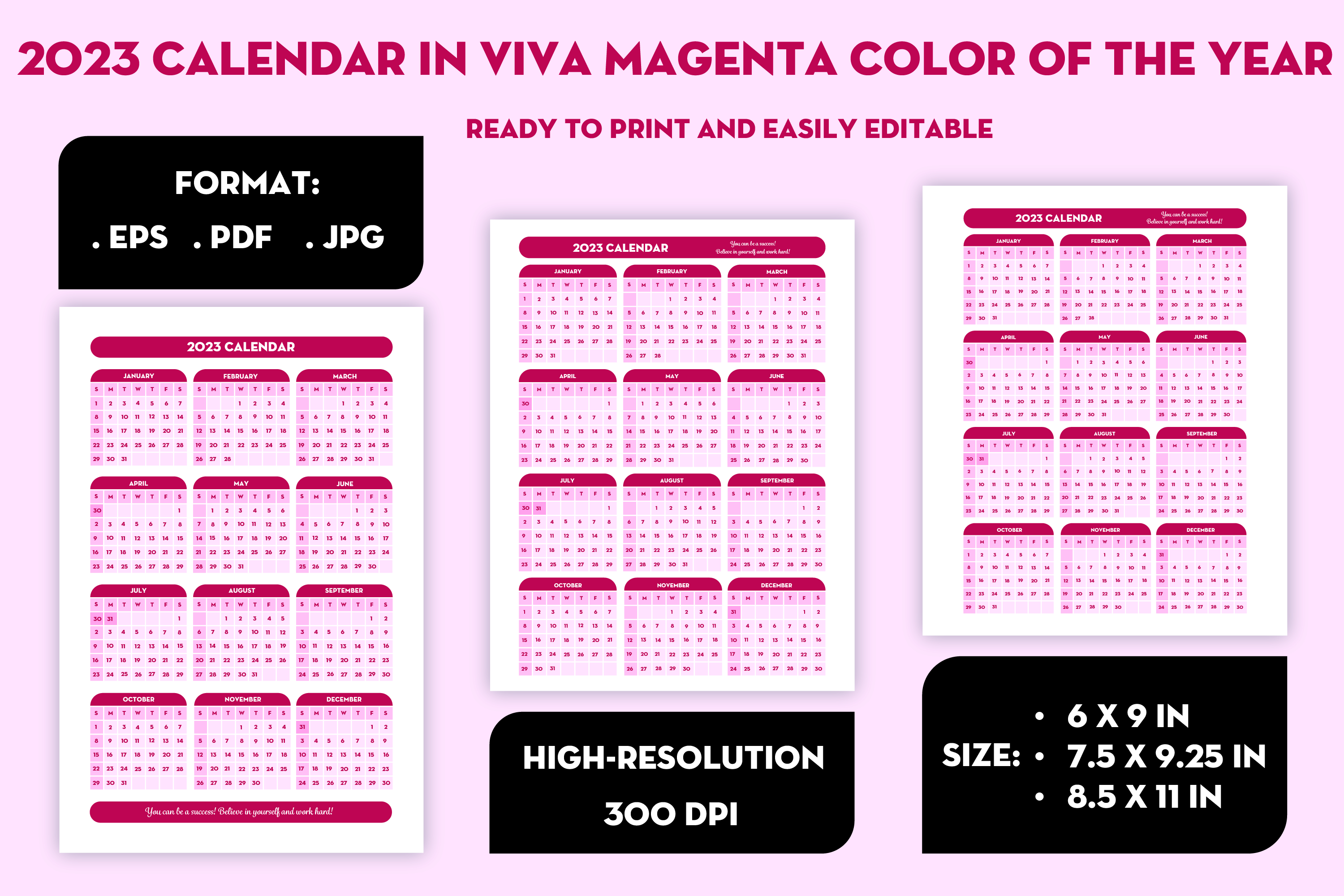 2023 Calendar in Viva Magenta color of the year | Inspire Uplift