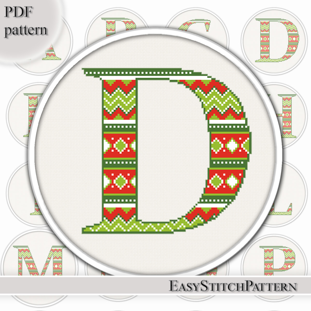 Letter D. Christmas monogram cross stitch pattern. Funny | Inspire Uplift