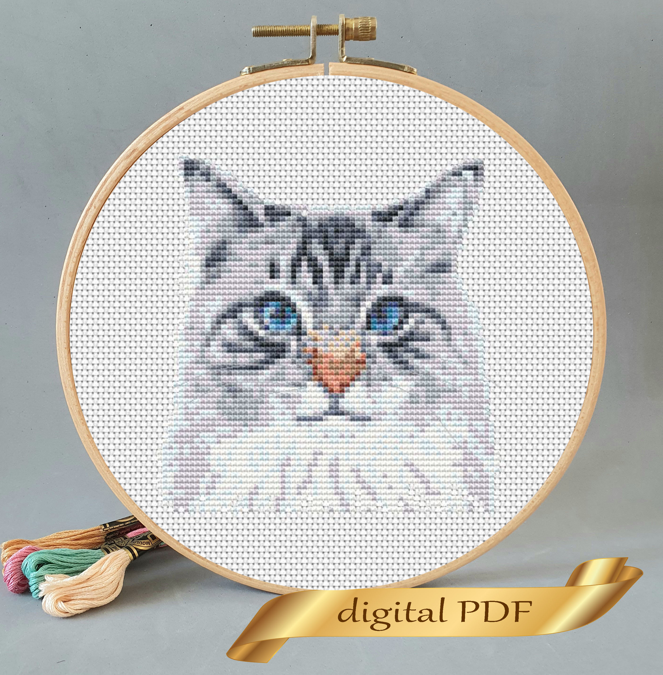 Cat pattern pdf cross stitch, pets embroidery DIY | Inspire Uplift