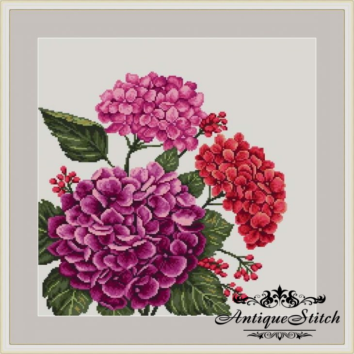 Red Hydrangea Bouquet 54 Vintage Cross Stitch Pattern PDF | Inspire Uplift