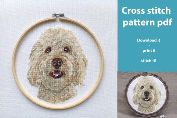 Cross Stitch Patterns Goldendoodle Dog | Inspire Uplift