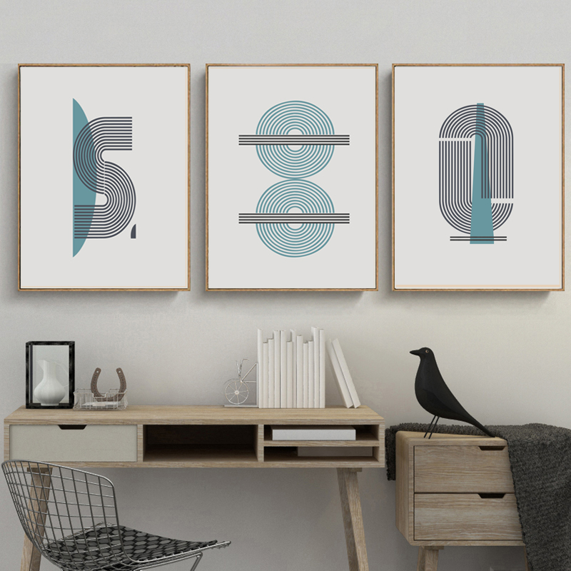 Mid Centure Modern Geometric Poster Blue Gray Wall Art Insta | Inspire ...