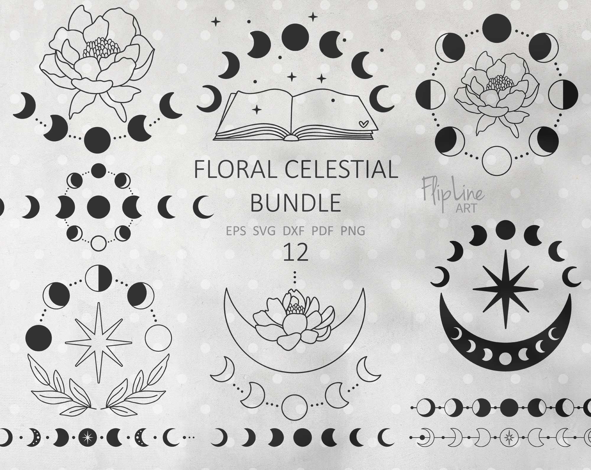 Moon SVG bundle Peony svg Floral moon svg celestial clipart | Inspire ...