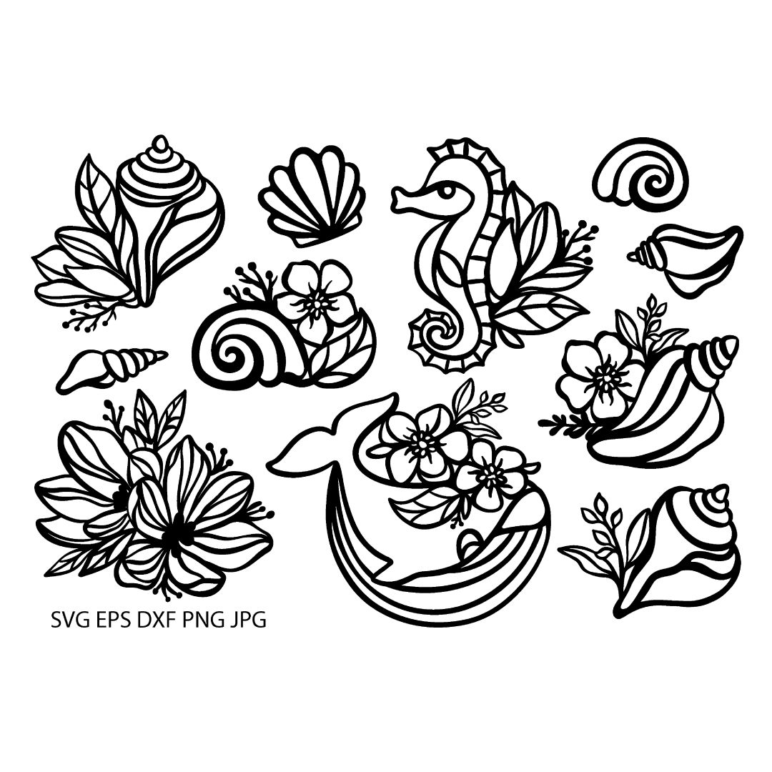 SEA AND FLOWERS Svg Eps Dxf Png Vector Set For Plotter Cutti | Inspire ...