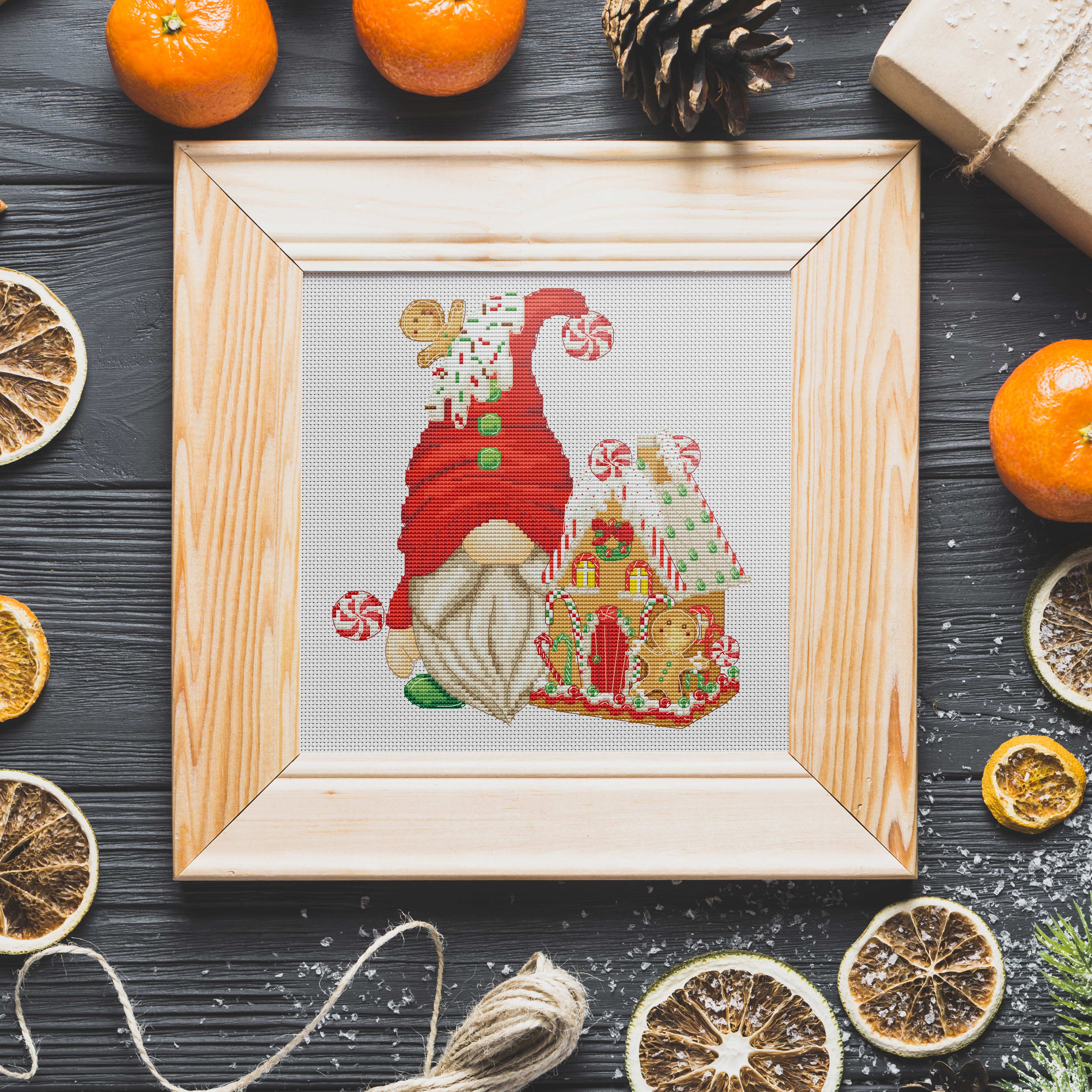 Gnome with a gingerbread house, Cross stitch pattern, Gnome | Inspire ...