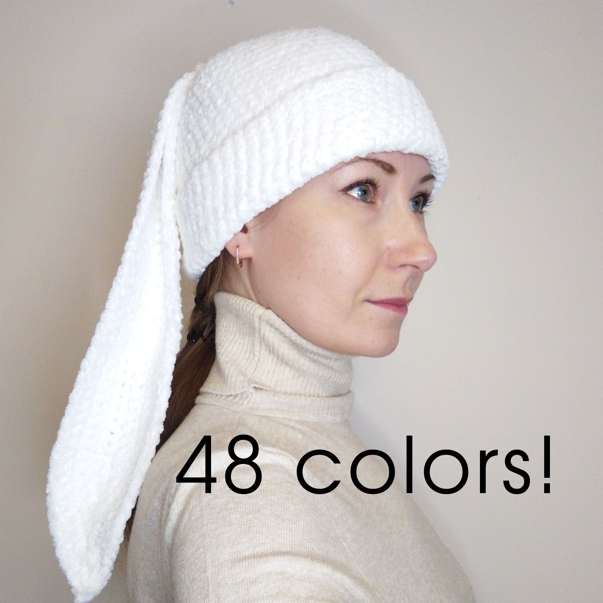White bunny ears beanie crochet. Custom colors! Plush bunny | Inspire ...