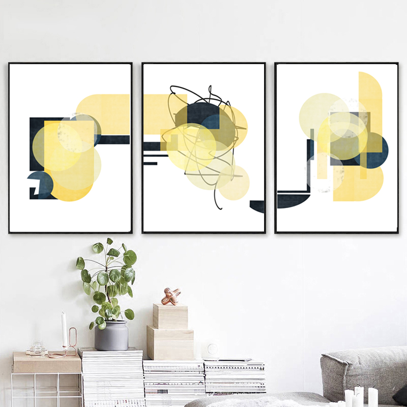 Geometric Poster Yellow Blue Wall Art Instant Download Set O | Inspire ...