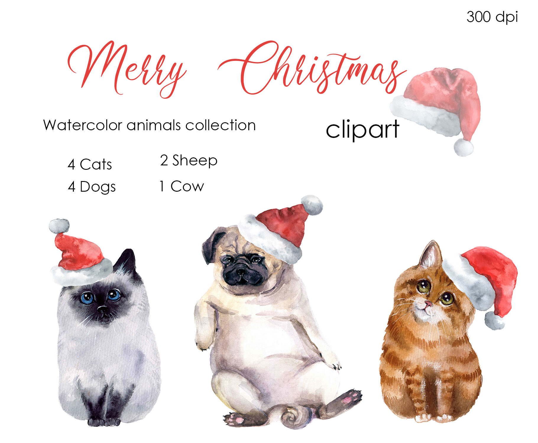 Christmas watercolor Clipart. Christmas animals png. Hand dr - Inspire ...