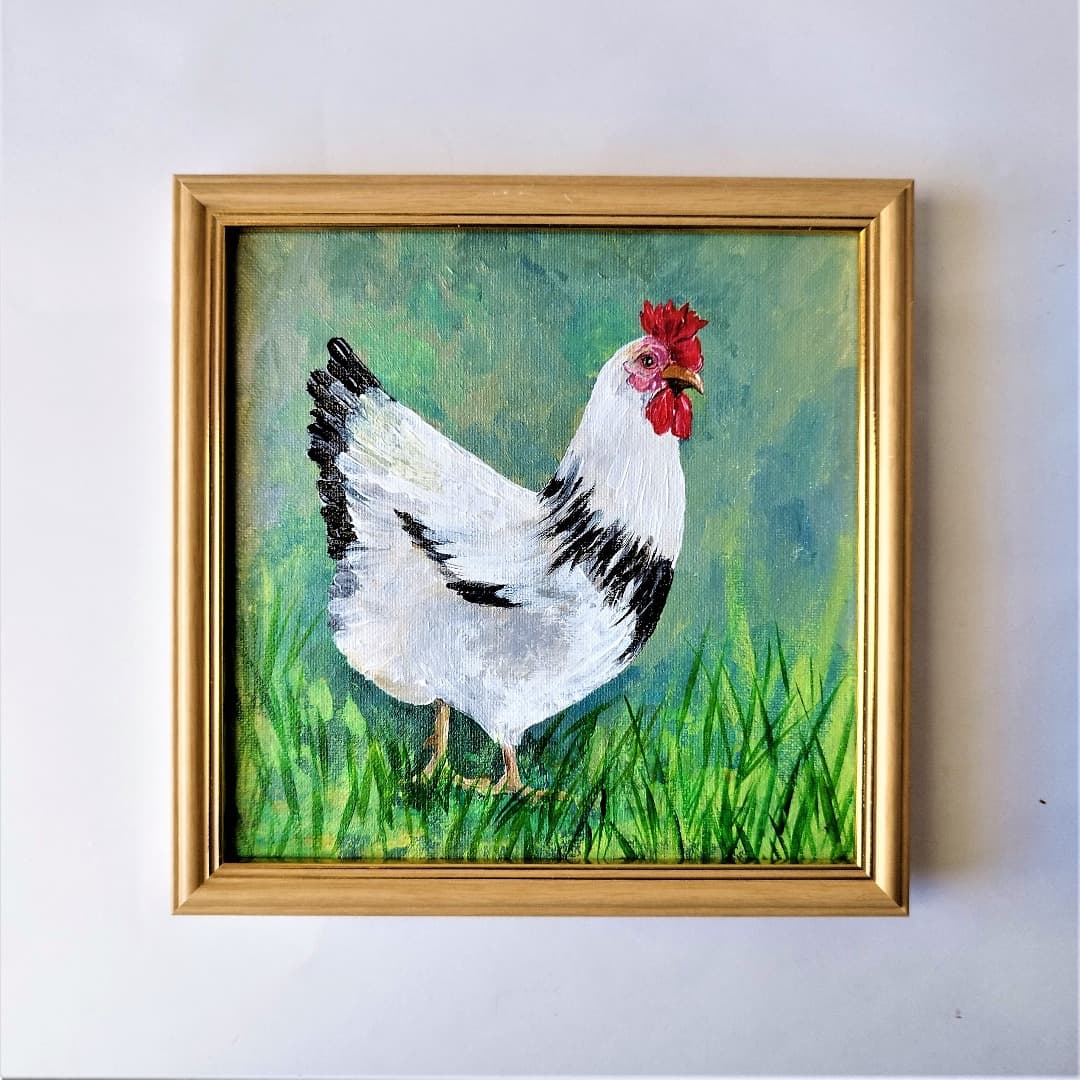 Chicken bird painting acrylic texture, Bird wall art framed, | Inspire ...