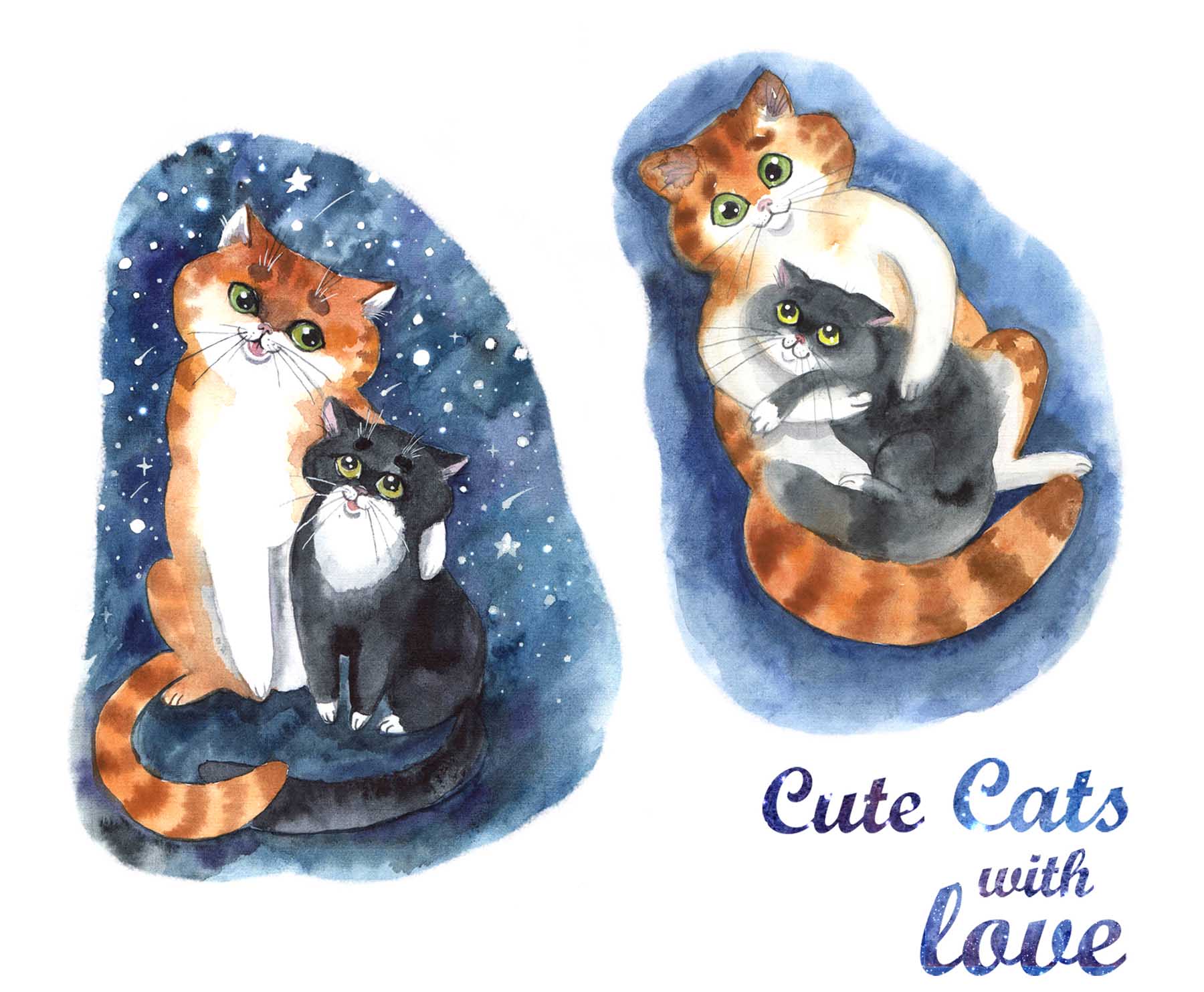 Watercolor Clipart. Cat clipart. Hand drawn illustartion. Ha | Inspire ...