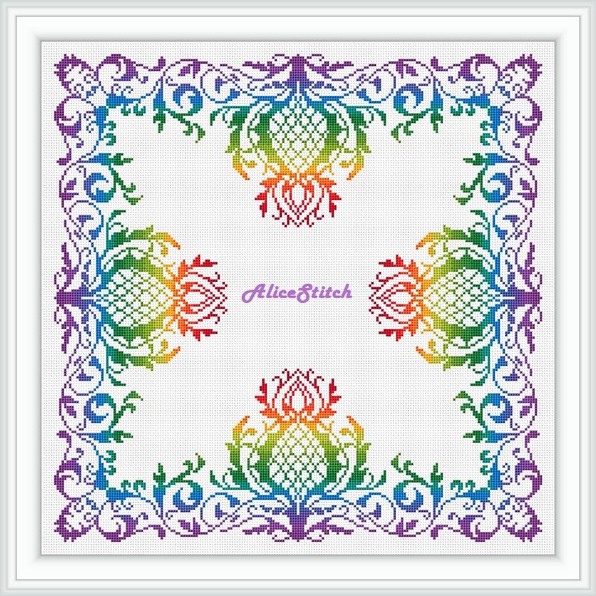 Cross stitch pattern panel Thistle flower rainbow ornament - Inspire Uplift