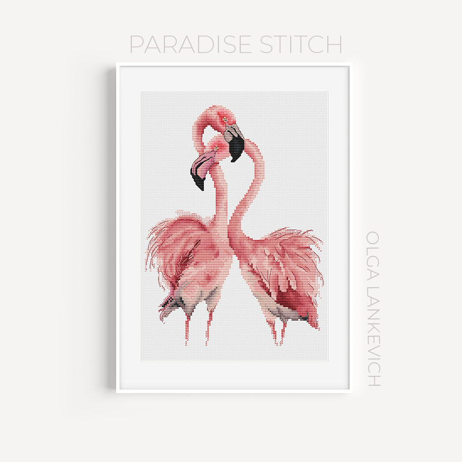 Lovers Flamingos cross stitch pattern PDF and Saga | Inspire Uplift