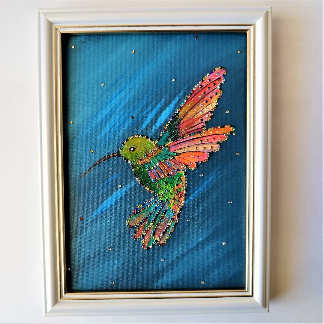 Hummingbird canvas painting, Tropical bird painting small wa | Inspire ...