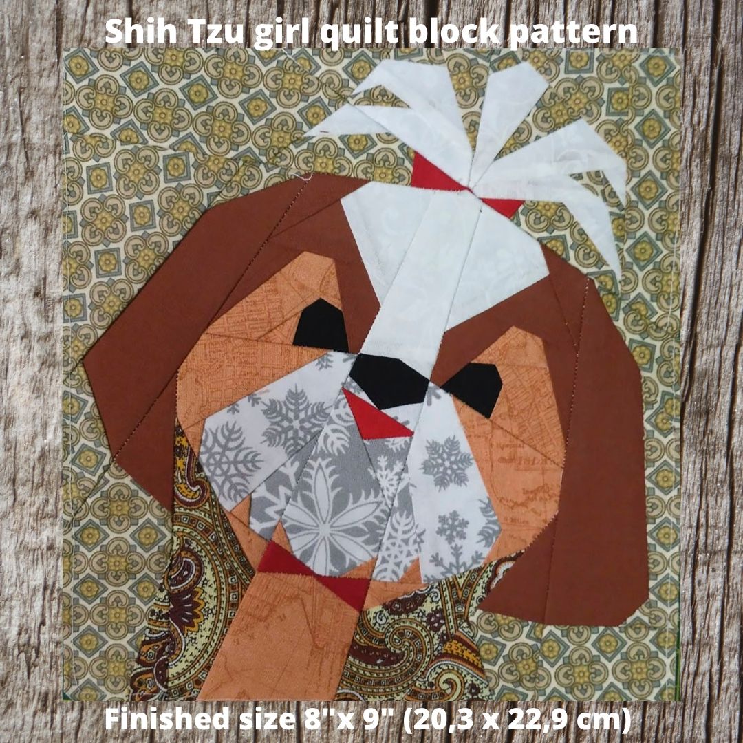Shih Tzu girl quilt block PDF pattern 4 versions | Inspire Uplift