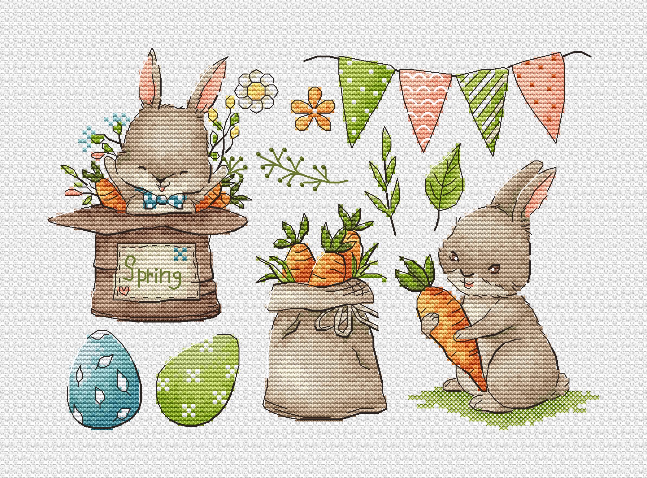 Rabbits Cross Stitch Pattern - Inspire Uplift