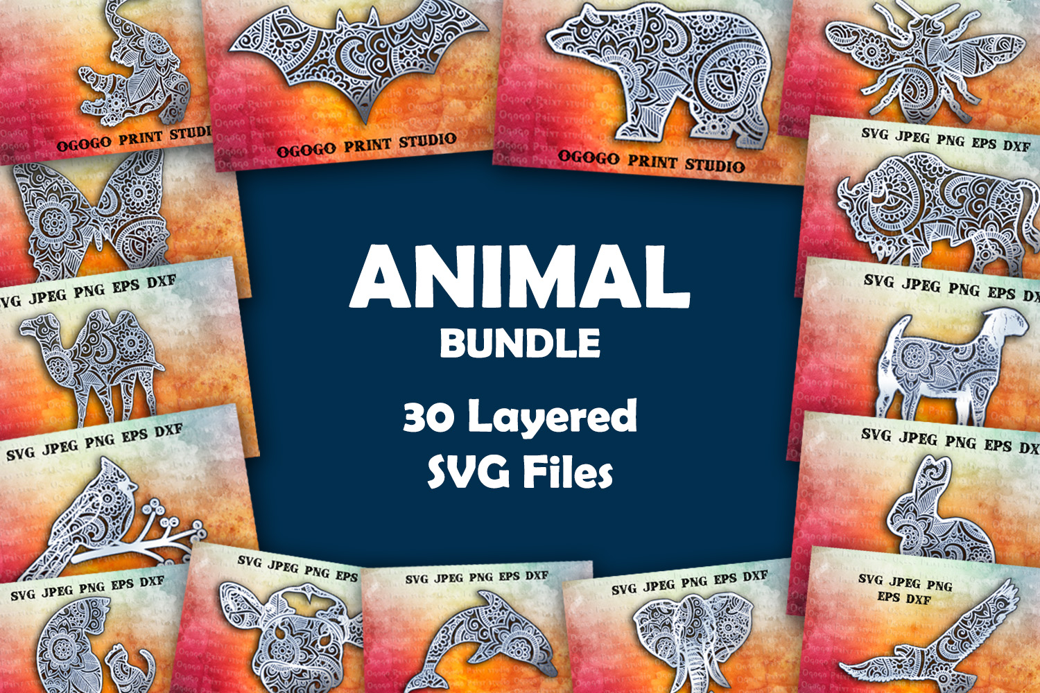 3D Animal Svg Bundle - Layered 30 Mandala Cut files | Inspire Uplift