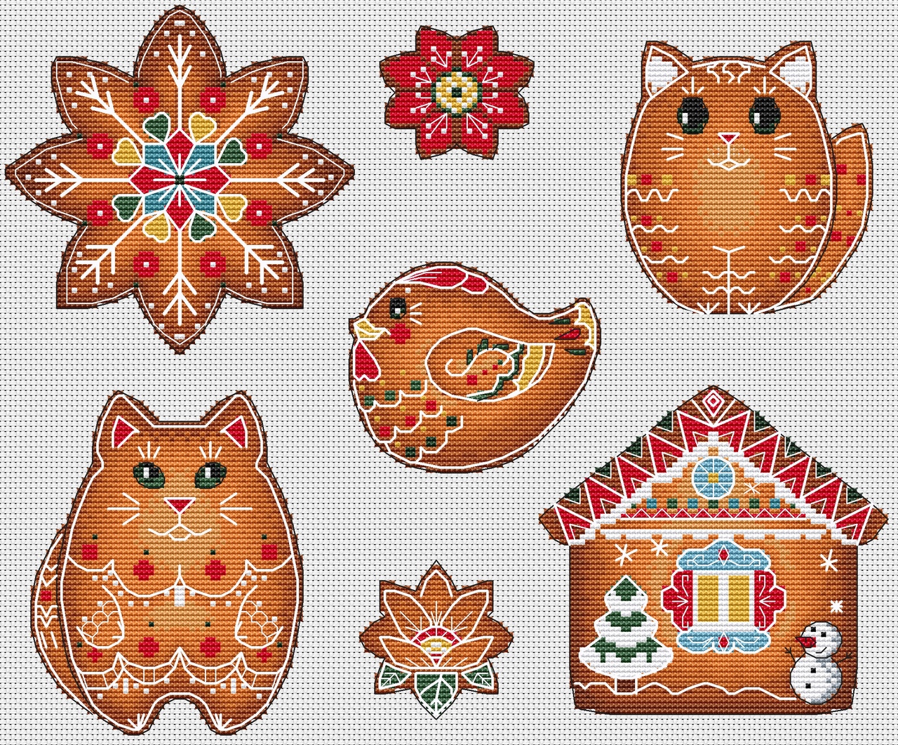 Gingerbread cookies cross stitch pattern PDF and SAGA | Inspire Uplift