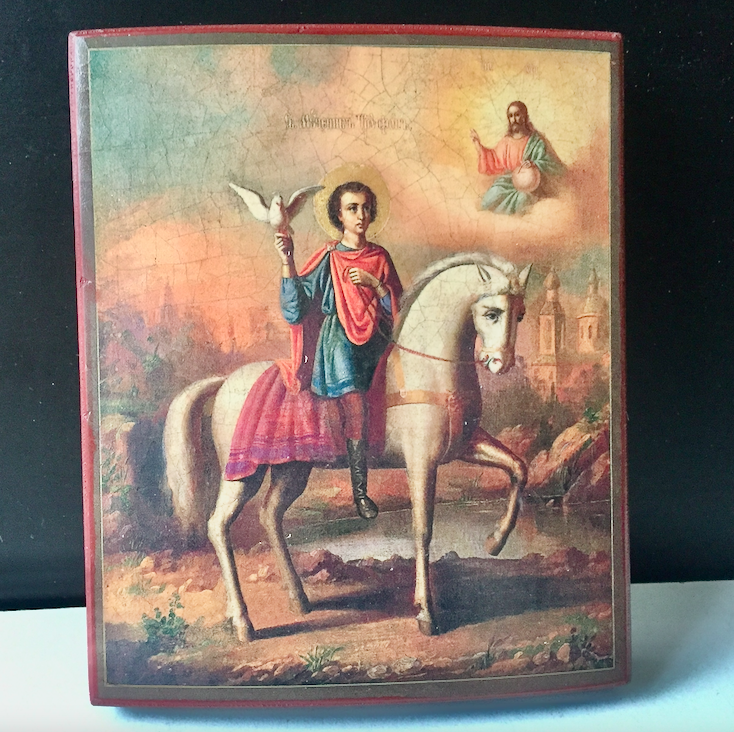 St Tryphon with falcon, 13 x 10 x 2 cm | Inspire Uplift