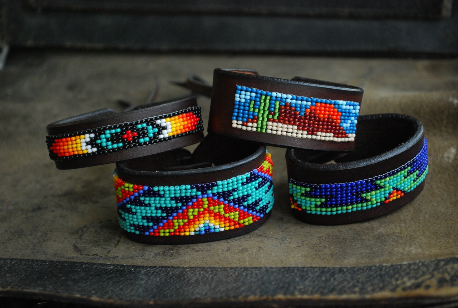 Native Indian Beaded Bracelet Men Women Thunderbird Leather | Inspire ...