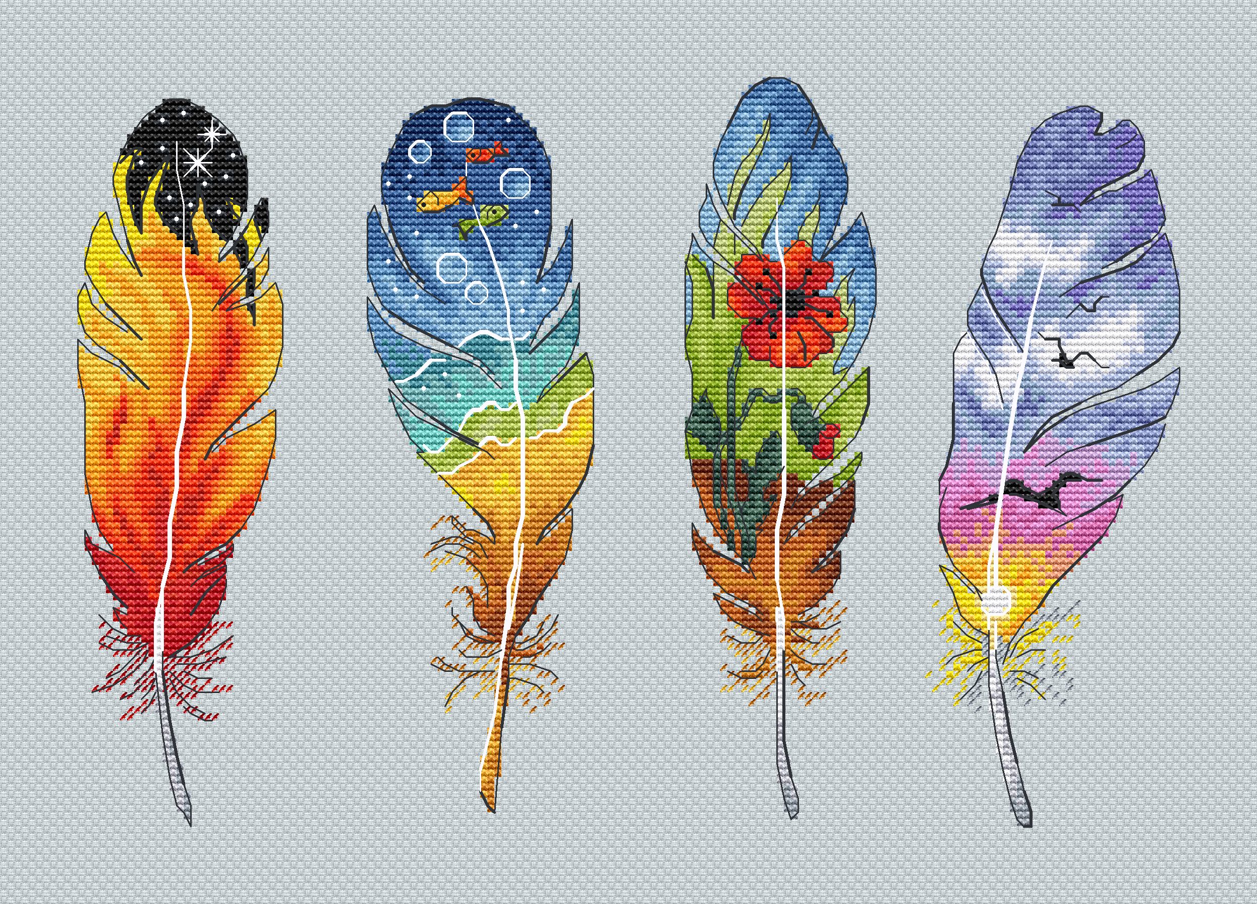 Elemental feathers Cross Stitch Pattern | Inspire Uplift