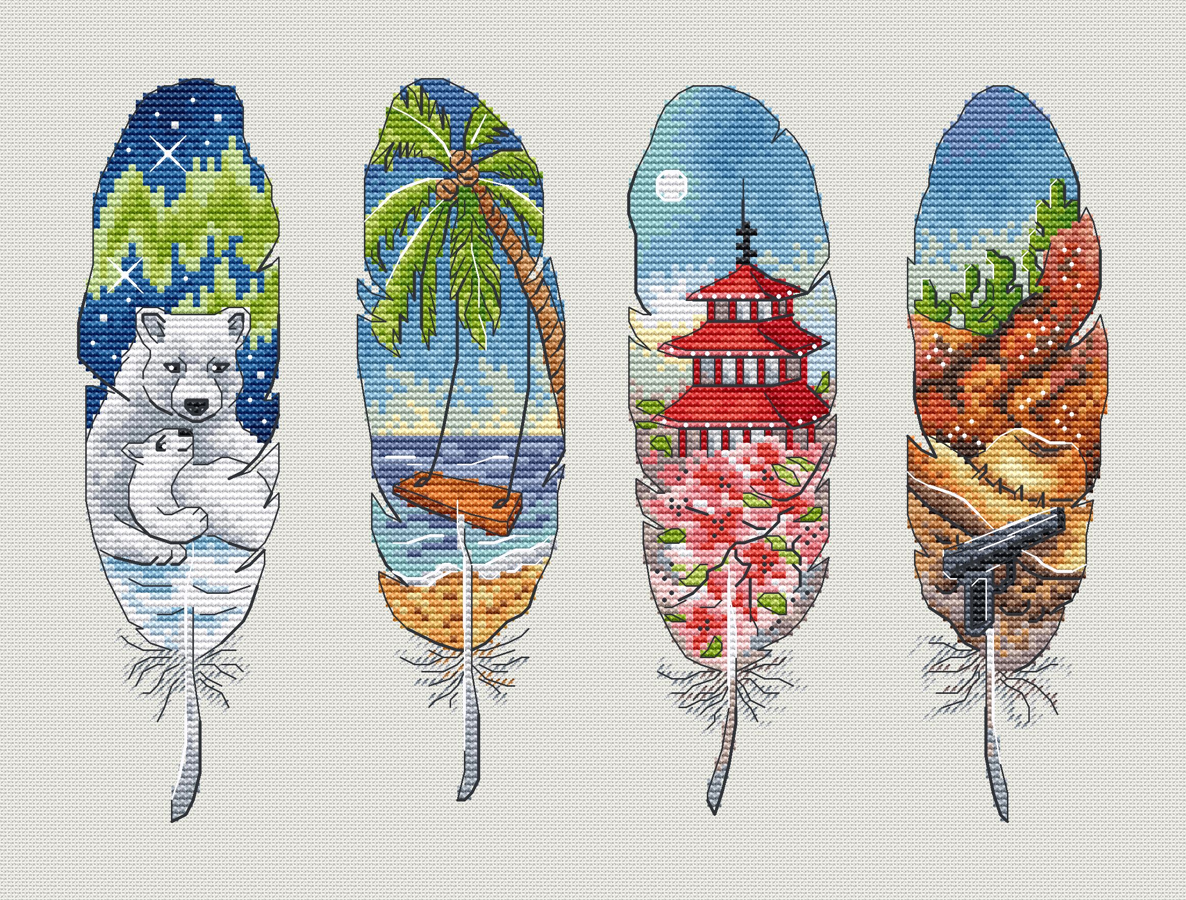 Feather side of the world Cross Stitch Pattern | Inspire Uplift